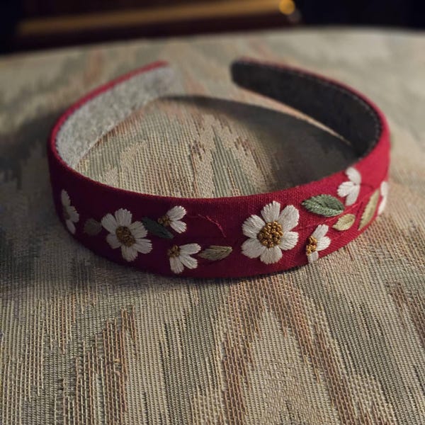 Hand Floral Embroidered Linen Headband | Bachelorette Linen Hair ...