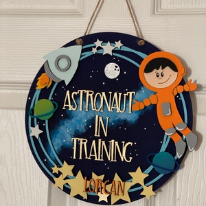 Space Themed Name Plaque With Rocket Planet and Stars | Etsy