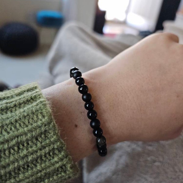 Obsidian Stone Anklet Bracelet - Natural Black Gemstone Crystal Braided ...