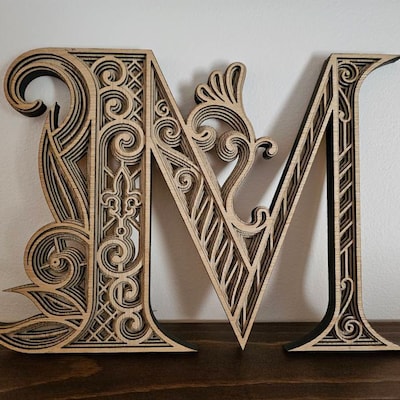 Letter M Wood Multi-layered Monogram, 3D Layered Art Letters, Wall and ...