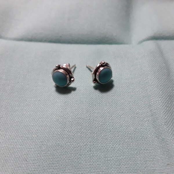 925forher 6mm Small Turquoise Concho Stud Earrings | Kingman Turquoise Studs Small Concho 925 ...