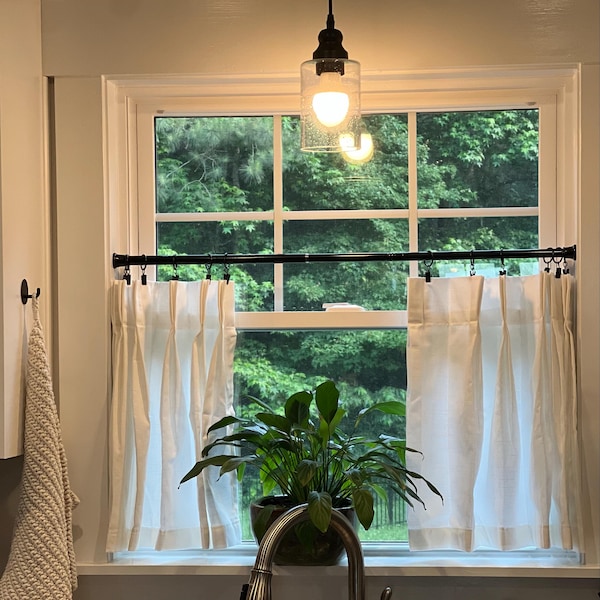 Pleated Lynn Block Print Cafe Curtain , Tier Curtains, Kitchen Curtains ...