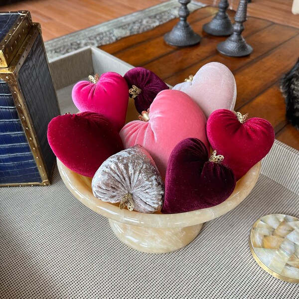 Hand Beaded Velvet Hearts, Valentine Hearts, Sweetheart Gift, Valentine ...
