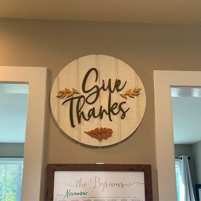 Give Thanks Door Sign, Fall Door Hanger, Autumn Fall Leaves, Rustic ...
