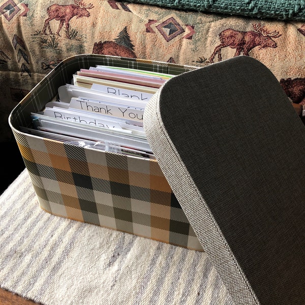 Greeting Card Organizer or Keepsake Box Fawn Plaid, Organize Your Card ...