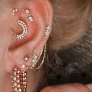 14k Solid Gold Heart Rook Earring Heart Rook Piercing Diamond Curved ...