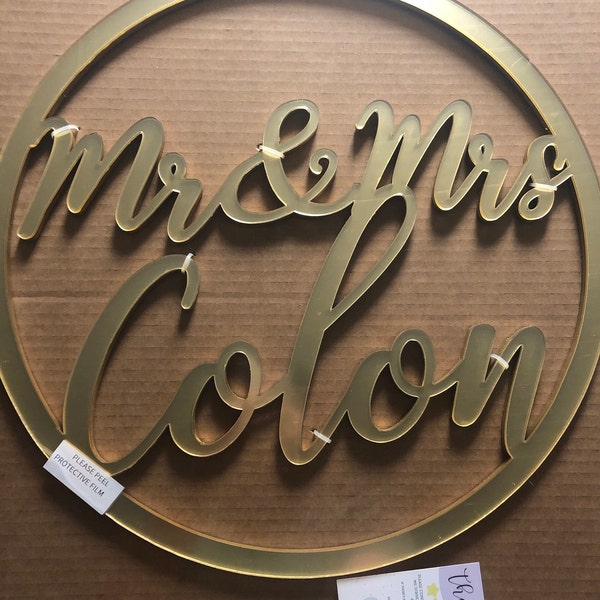 Large Custom Acrylic Name Sign, Couples Name Sign Circle, Mr and Mrs ...