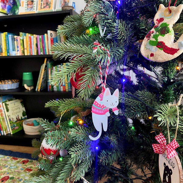 Hanging Christmas Cats Decorations - Xmas Bauble - Handmade Cute Kawaii ...