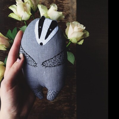 Small Badger Plush, Woodland Shelf Decor, Stuffed Badger, Badger Softie ...
