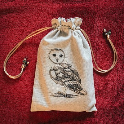 Embroidered Natural Barn Owl Drawstring Bag Handmade Silk - Etsy