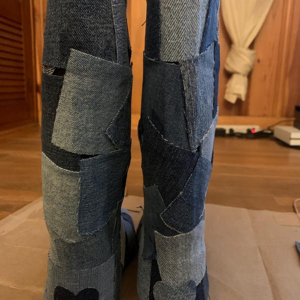 Denim Flowers, 4 Denim Flower Cut Outs, Sew on Denim Patches, Quilting ...