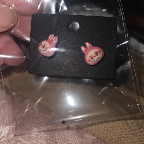 Labubu Inspired Stud Earrings - Etsy