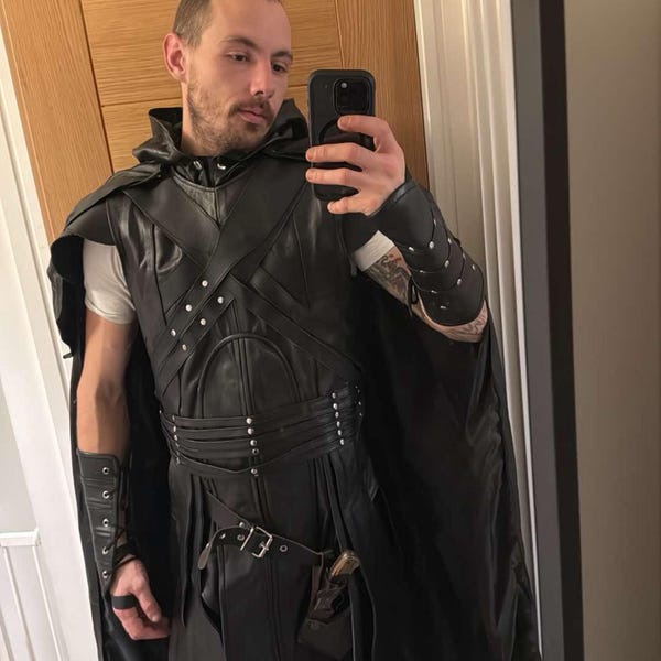 Handmade Black Leather Hooded Cloak, Cosplay Costume - Etsy
