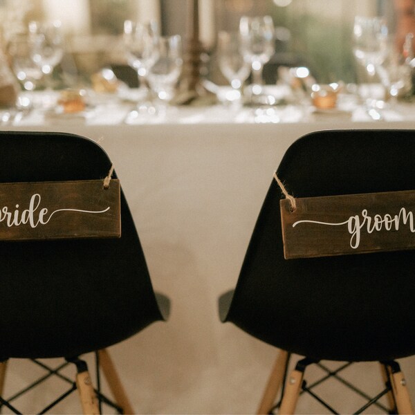 Bride and Groom Sign Chair Sign, Rustic Wedding Sign, Rustic Bride and ...