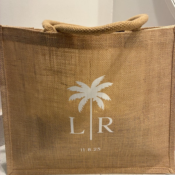 Custom Design Wedding Palm Tree Beach Bag Personalized Burlap Bags ...