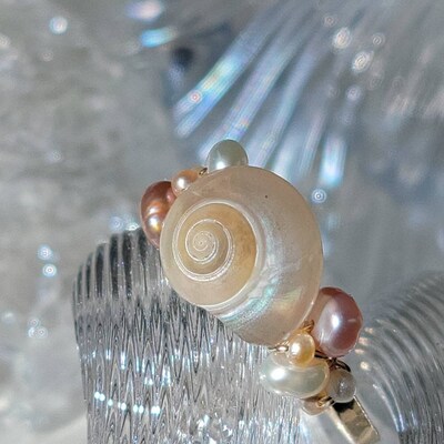 Adjustable Shell Ring, Wire Beach Ring, Seashell Ring, Pink Pearl Wire ...