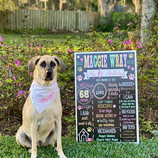 Adorable Dog Birthday Chalkboard Sign - Print Yourself - Pink, Gold ...
