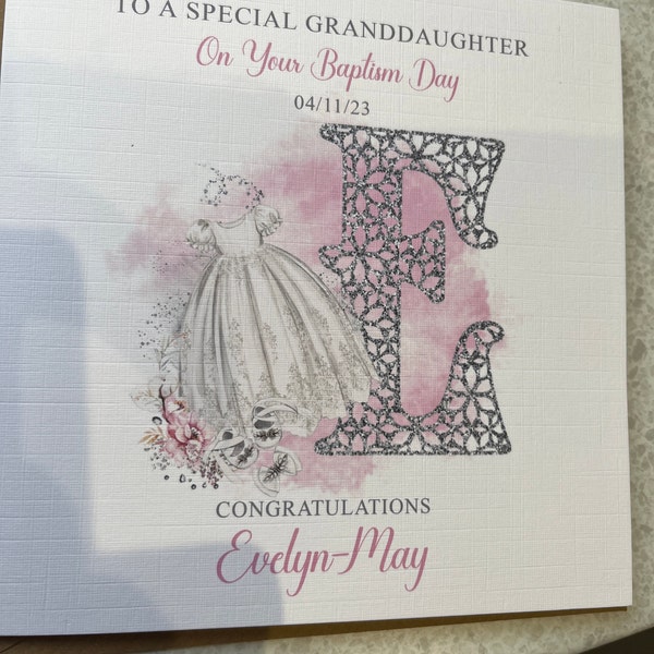 Personalised Granddaughter Baptism Card, Initial Name and Date - Etsy
