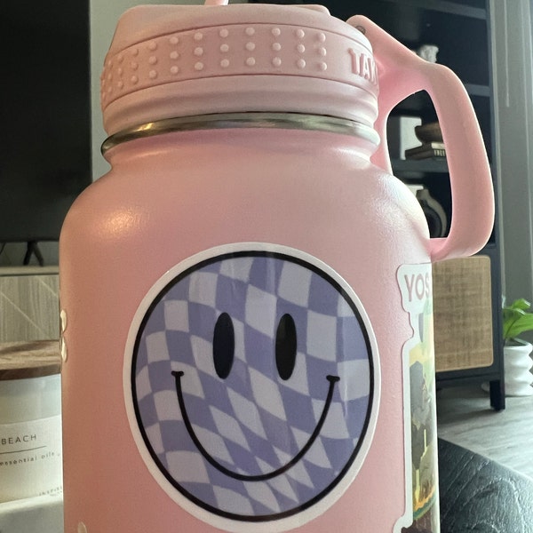 Wavy Checkered Smiley Face Waterproof Sticker: Laptop, Water Bottle (2 ...