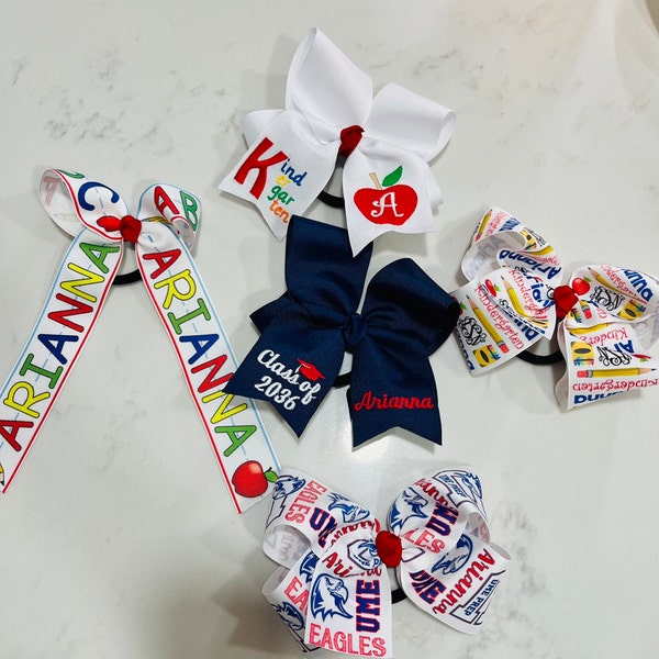 Medium or Large Monogrammed Back to School Hair Bow, First Day of ...