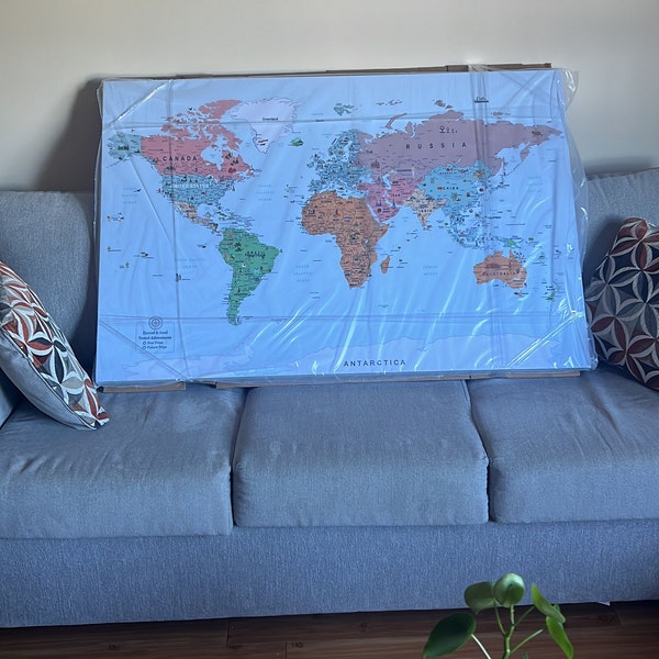 Large Detailed World Map Framed Canvas. A Personalized Travel Map ...