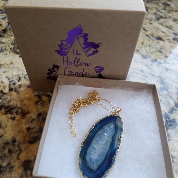 Blue Geode Necklace - Agate Pendant Stone Slice Jewelry Slice Quartz ...