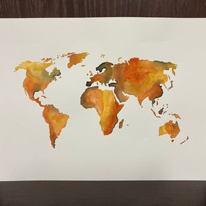 12x18 Original Watercolor Pacific Ocean Centered World Map (NOT A PRINT ...