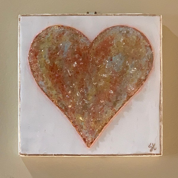 Textured Paint With Glass Gold Heart, Glass Art, Resin Art, Valentines ...