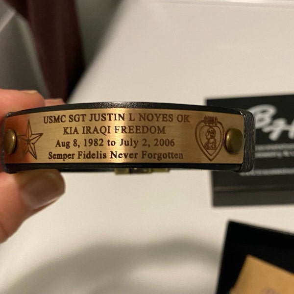 Custom Military Memorial Leather Bracelet, KIA Remembrance Gift for ...