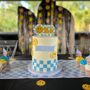 Checkered One Smiley Face Cake Topper Smiley O ONE Happy Dude Checkered ...
