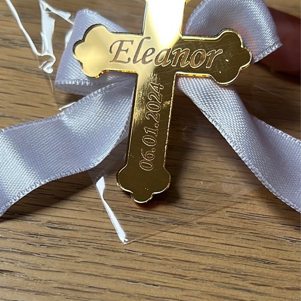 Baptism Favor Tag, Gold Rectangle Name Tag, Cross Baptism Tags, Gold ...