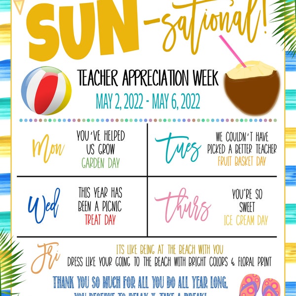 Beach Teacher Appreciation Week Itinerary, Tropical Hawaii You Are Sun ...