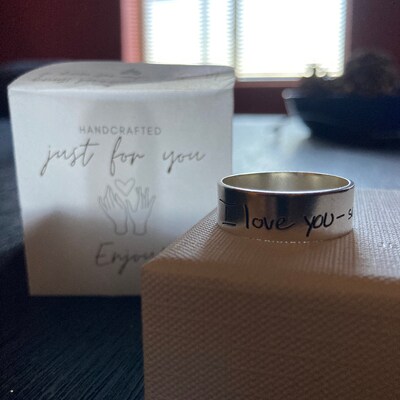 Custom Handwriting Ring Wide Handwriting Band in Sterling - Etsy