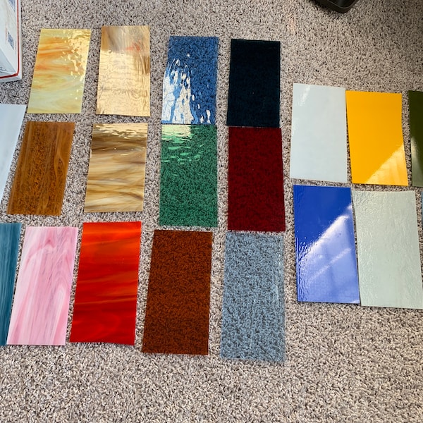 Stained Glass Sheet Variety Pack of 20- 7" X 4" Pieces of Premium Glass ...