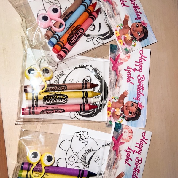 Baby Moana Coloring Party Favors With Crayons| Baby Moana Birthday ...