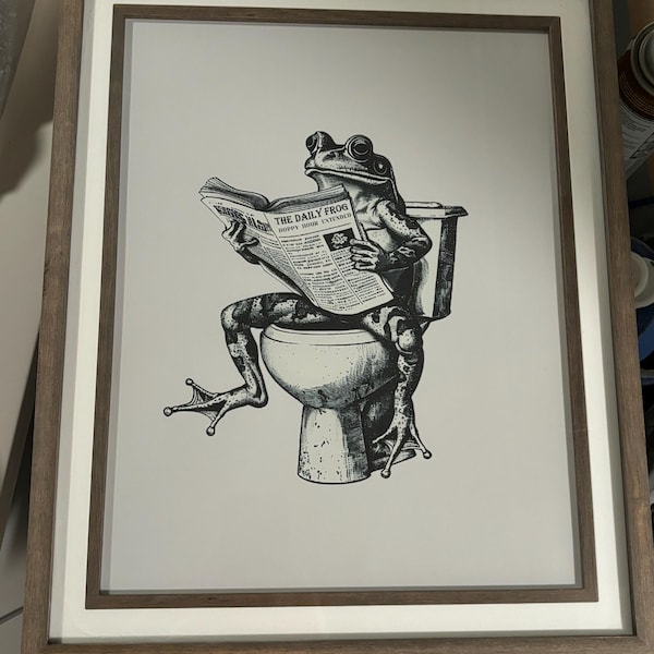 Frog on Toilet, Retro Frog Poster, Bathroom Wall Decor, Digital ...