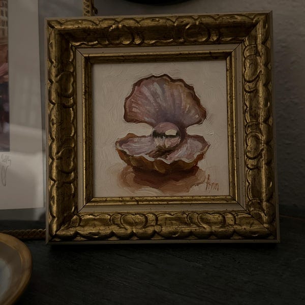 Seashell Pearl Painting Sea Shell With Pearl Artwork Original Oil ...