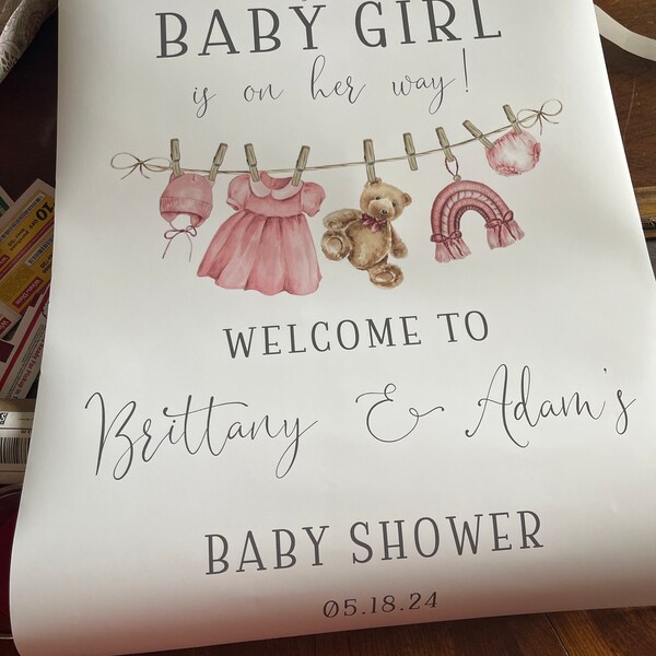 A Sweet Baby Girl Baby Shower Welcome Sign - Baby Clothes Decorations ...