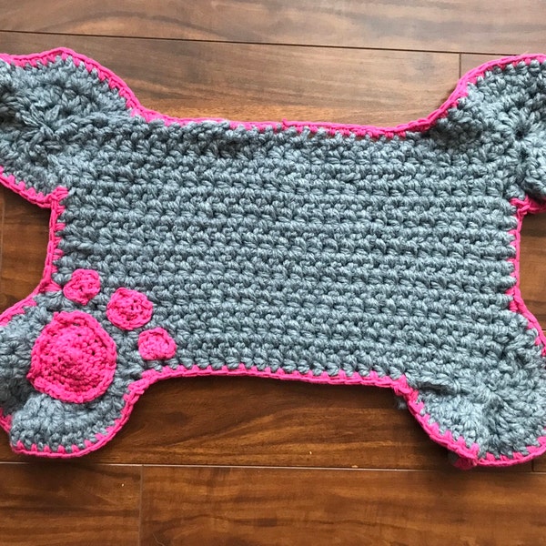 Crochet PATTERN - Dog Bone Pet Placemat, Dog Mat With Paw Print, Pet ...