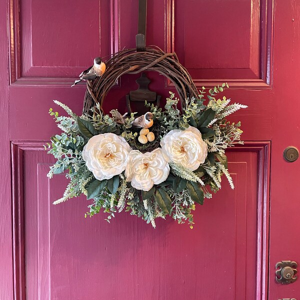 Blue and White Anemone Spring Wreath for Front Door Blue Summer Wreath ...