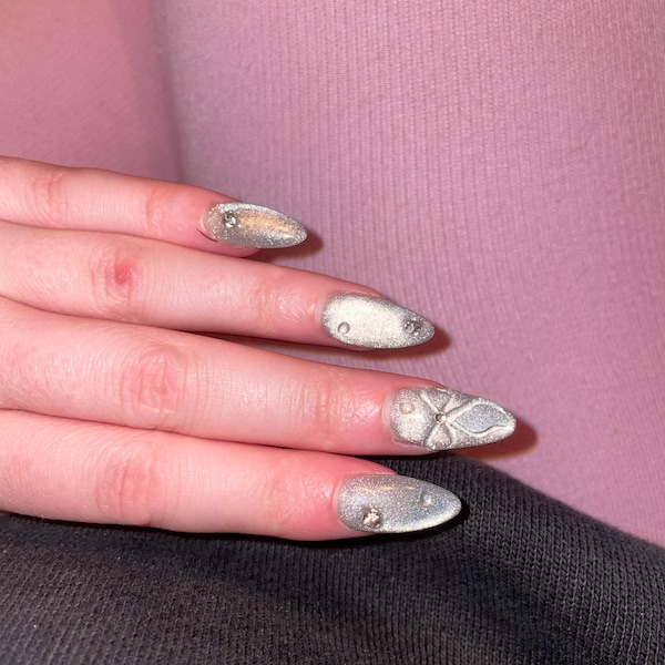 Gold Chrome 3d Bowknot Nails /custom Press on Nails/ Hand Made Press on ...