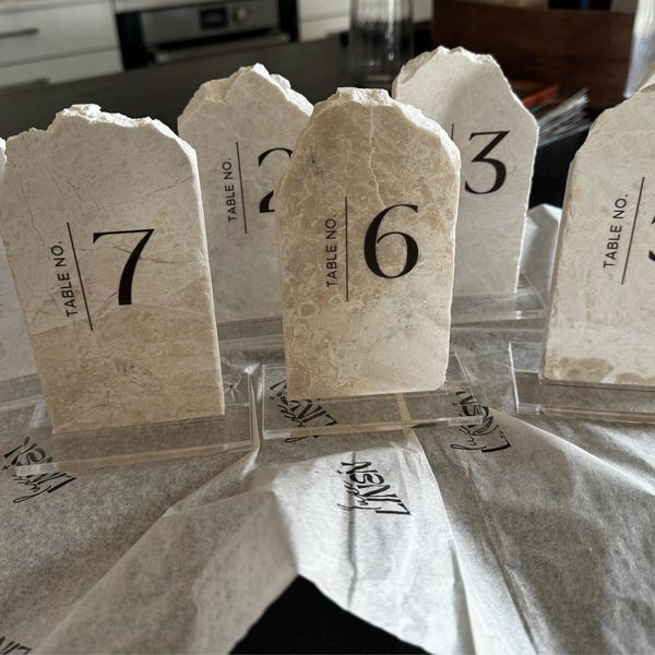 Daylight Marble Table Numbers | Wedding Signs | Event Signs | Custom ...