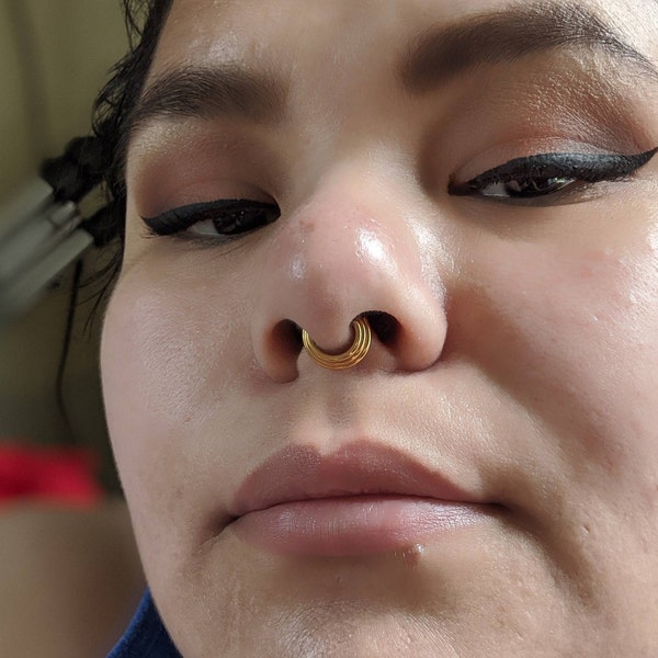 Yellow Gold Triple Stacked Septum Ring ~ 3 in 1 Nose Hoop ~ Piercing ...