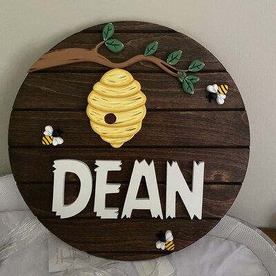 Winnie the Pooh Circle Sign winnie the Pooh Nursery Honey Bee Hive Sign ...