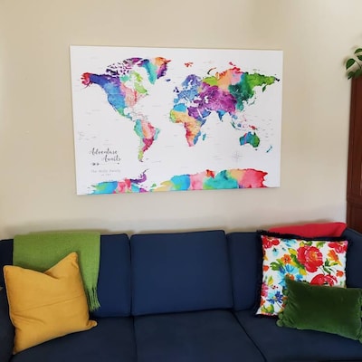 Large Bright Colorful World Map With City, Country and Ocean Labels ...