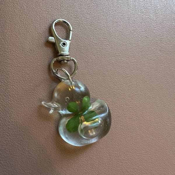 Lucky Duck Keychain | Four Leaf Clover | Resin |genuine Four Leaf | St ...