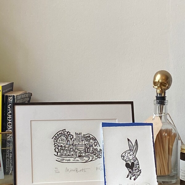 Boxing Hares Lino Cut Print - Etsy