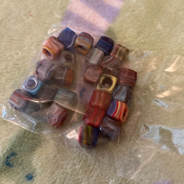 Traditional Turkish Artisan Handmade Cube Glass Beads, Large Hole Glass ...