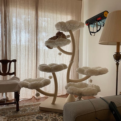 EDEN Wood Floral Cat Tree Tower, Wooden Cat Tower, Modern Cat Climbing ...