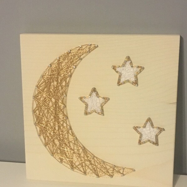 Made to Order Moon and Stars String Art, Outer Space Bedroom Decor ...